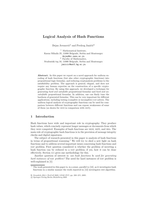 Pdf Logical Analysis Of Hash Functions