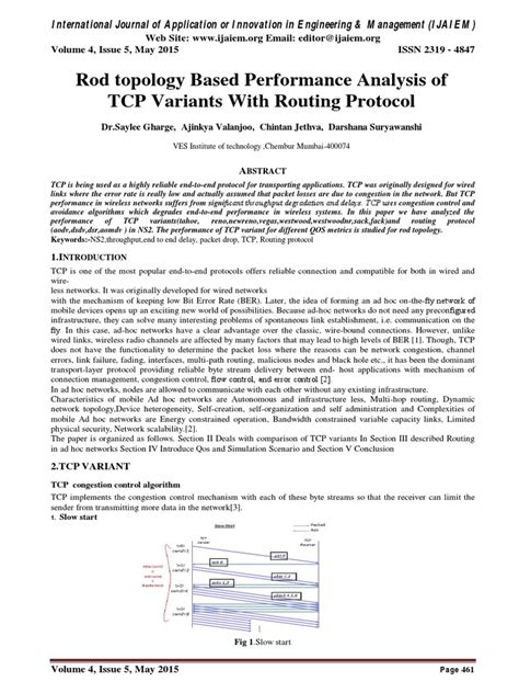 rod topology based performance analysis of tcp variants with routing