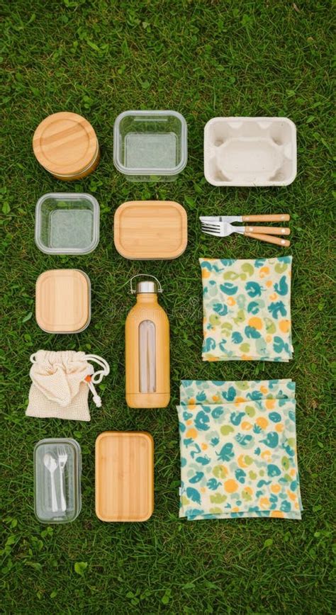 Eco Friendly Reusable Food Containers And Utensils Set Stock Illustration Illustration Of