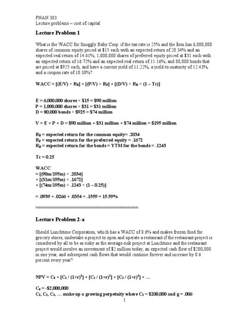 Cost Of Capital Lecture Problems Solutions Pdf Net Present Value