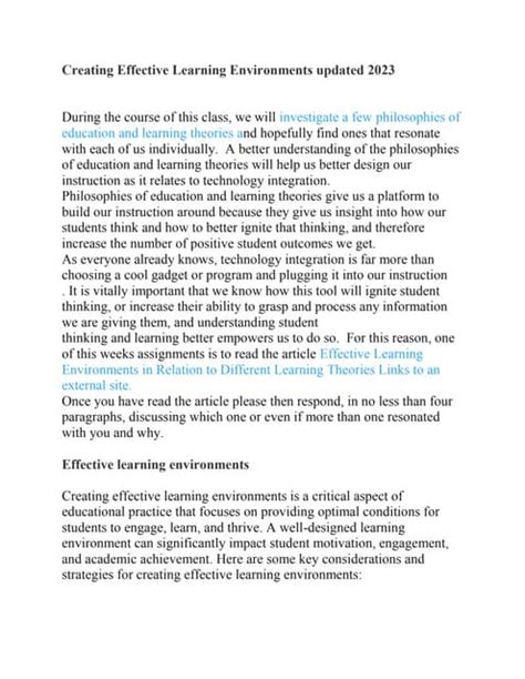 creating effective learning environments updated 2023 document 18 docx