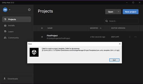 error in unity 2021 3 1f1 getting started unity discussions