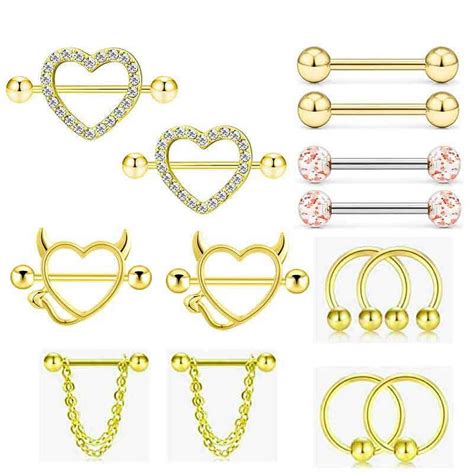 Nuwair 8 Pairs Nipple Piercing Jewellery 14g Nipple Bars Bar Piercing