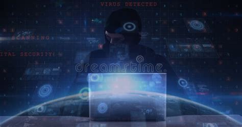 image of cyber attack warning over scopes scanning and hacker stock