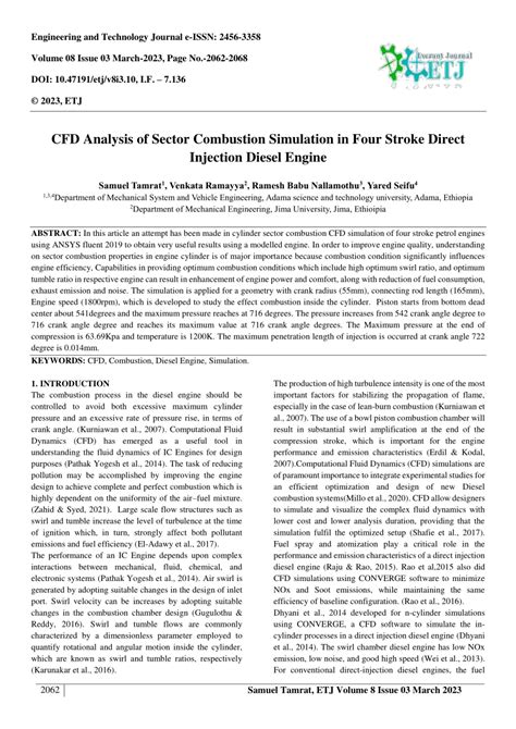 Pdf Cfd Analysis Of Sector Combustion Simulation In Four Stroke Direct Injection Diesel Engine