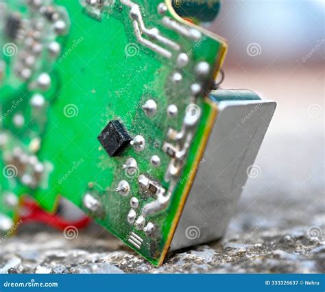 Old Vintage Printed Circuit Board With Electronic Components Dirty And Dusty Stock Image
