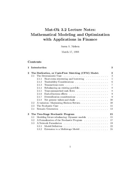 Mat K 32 Lecture Notes Mathematical Modeling And Optimization With