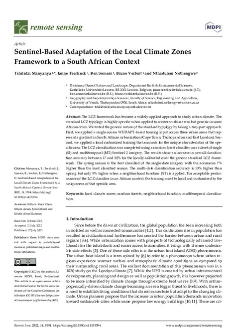 Pdf Sentinel Based Adaptation Of The Local Climate Zones Framework To