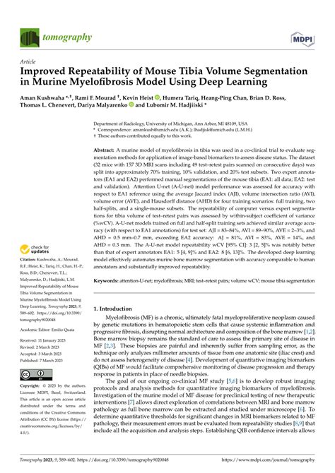 Pdf Improved Repeatability Of Mouse Tibia Volume Segmentation In
