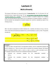 Lecture Stsa Pdf Lecture Multicollinearity The Purpose Of This Lecture Is To Discuss The
