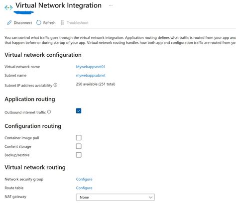 issues with website vnet route all setting and routing traffic through azure nat gateway for app
