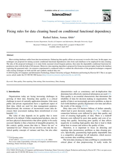 Pdf Fixing Rules For Data Cleaning Based On Conditional Functional