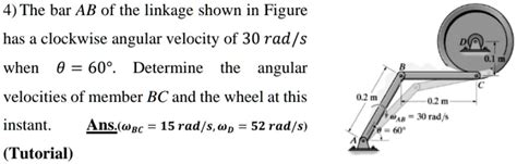 4 the bar ab of the linkage shown in figure has a clockwise angular velocity of 30 rad s when θ