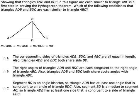 Showing That Triangles Adb And Bdc In This Figure Are Each Similar To