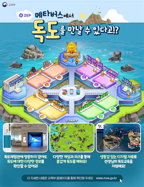 대한민국 교육부 🌊 메타버스에서 만나는 독도 🏝️ 독도체험관에 가지 않아도 디지털 독도체험관에서 독도를 만나볼 수 있다고 📌 디지털 독도체험관에서는 독도에 대한