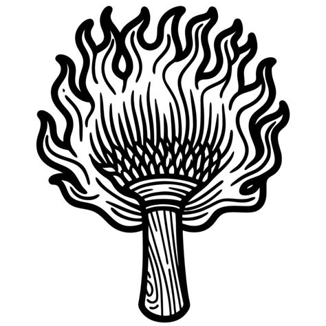 Fiery Torch Graphic Art Flaming Torch Illustration With Intricate Line