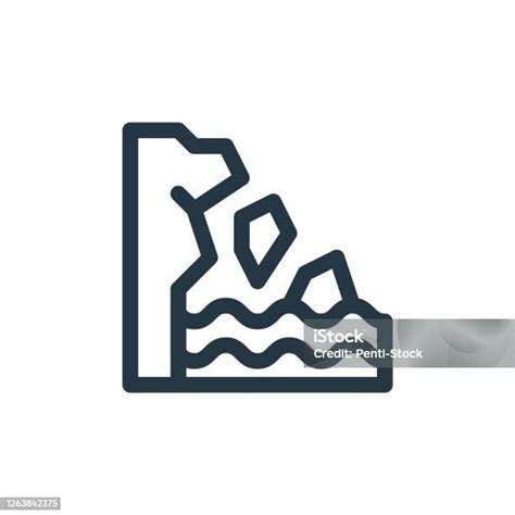 흰색 배경에 격리된 빙산 벡터 아이콘입니다 웹 사이트 디자인 및 모바일 앱 개발을위한 개요 얇은 라인 빙산 아이콘 얇은 선 빙산 윤곽선 아이콘 벡터 일러스트레이션 상징에