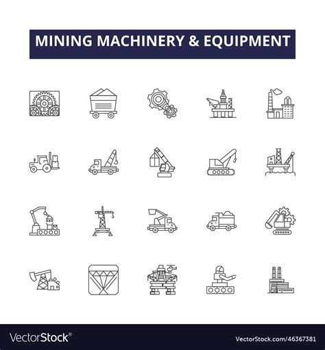 Mining Machinery Equipment Line Icons And Vector Image