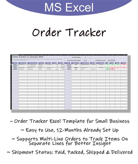 Simple Order Tracker Template Ms Excel Spreadsheet Digital Download Etsy