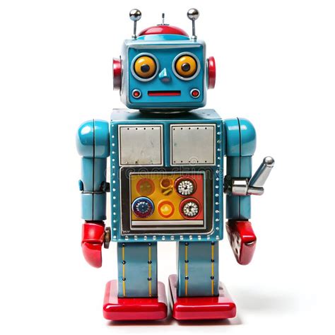 A Tin Toy Clockwork Robot Displayed Against A White Background Stock Illustration Illustration