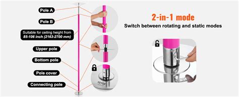 Vevor Professional Dancing Pole Spinning Static Dancing Pole Kit Portable Removable Pole 40mm