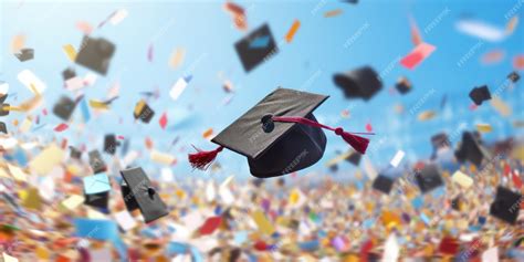 Premium Photo Gradution Cap With Confetti Background Graduation Day