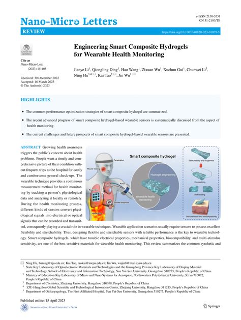 PDF Engineering Smart Composite Hydrogels For Wearable Disease Monitoring