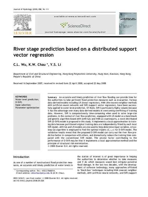 Pdf River Stage Prediction Based On A Distributed Support Vector Regression