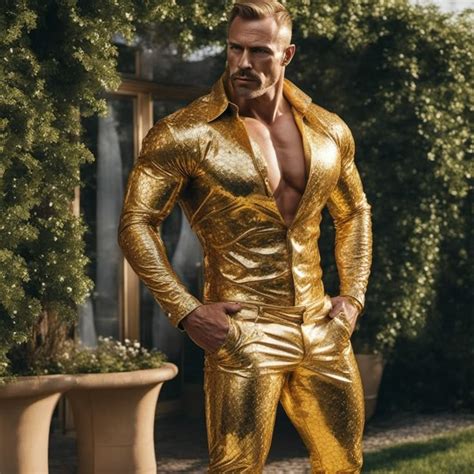 Shiny Golden Pants For Men Men Dress Up Leather Fashion Men Mens