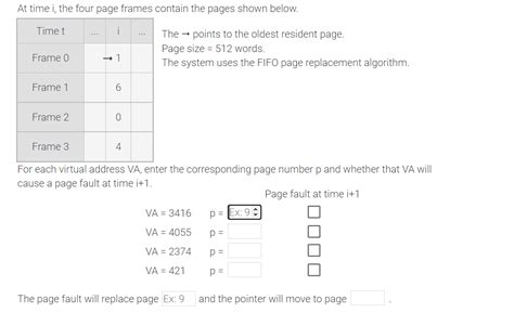 solved at time i the four page frames contain the pages