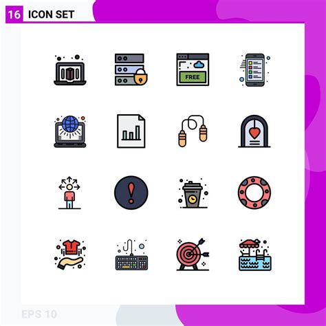 16 Thematic Vector Flat Color Filled Lines And Editable Symbols Of World Net Internet Globe