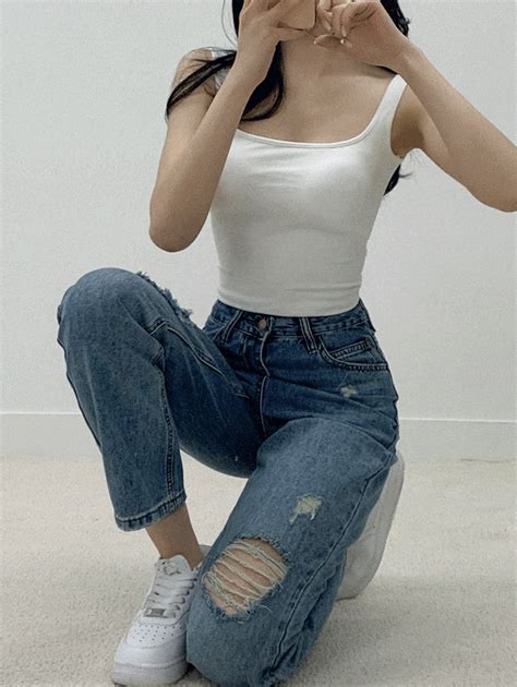 갈라 찢청 빈티지 무파진 세미일자핏 1colors~2xl 에이블리