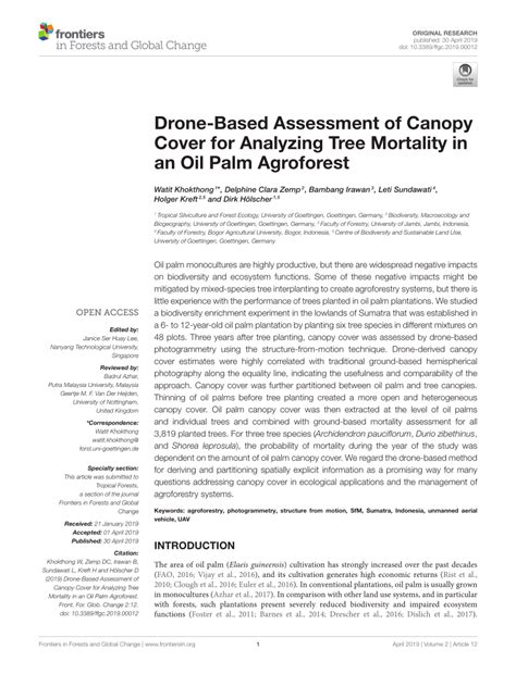 Pdf Drone Based Assessment Of Canopy Cover For Analyzing Tree Mortality In An Oil Palm Agroforest