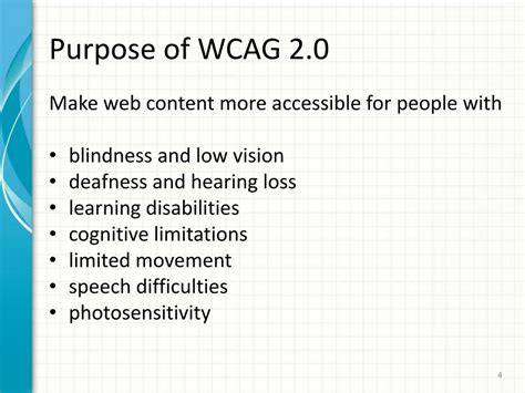 PPT - Web Content Accessibility Guidelines (WCAG) 2.0 PowerPoint Presentation - ID:2473197