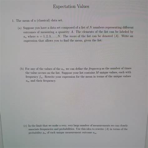 solved expectation values 1 the mean of a classical data