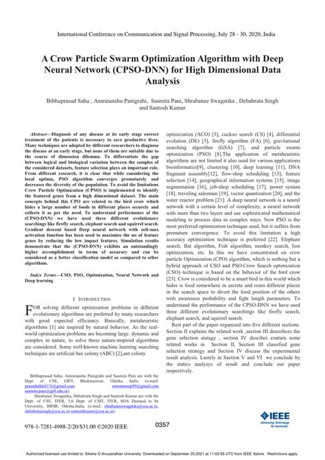 pdf a crow particle swarm optimization algorithm with deep neural