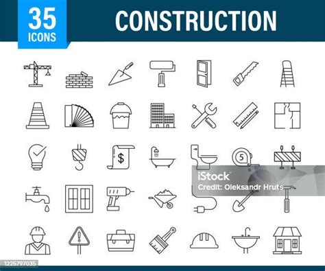웹 아이콘 집합의 개요입니다 건설 및 주택 수리 도구 건물 작업 안전 벡터 스톡 일러스트레이션입니다 건설업자에 대한 스톡 벡터 아트 및 기타 이미지 Istock