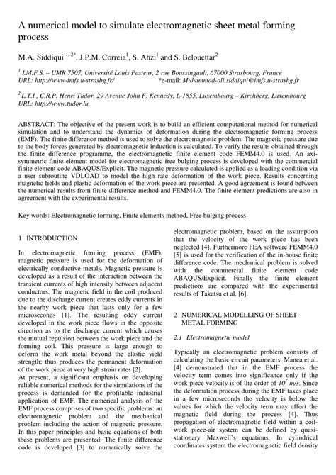 Pdf A Numerical Model To Simulate Electromagnetic Sheet Metal Forming