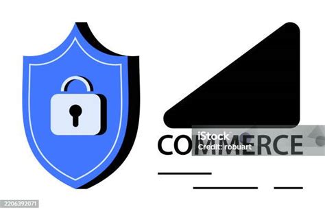 온라인 비즈니스 보호를 위한 파란색 방패와 자물쇠 아이콘이 있는 안전한 전자 상거래 로고 개념에 대한 스톡 벡터 아트 및 기타