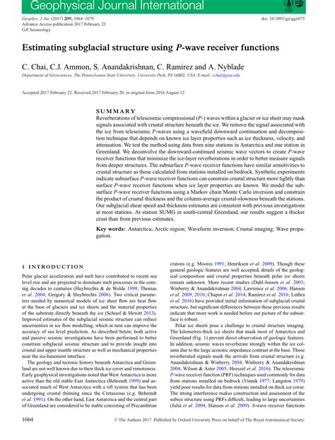 Pdf Estimating Subglacial Structure Using P Wave Receiver Functions