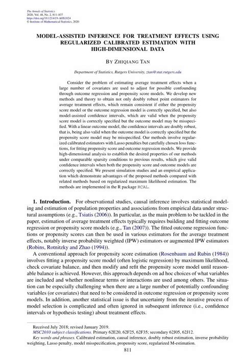 Pdf Model Assisted Inference For Treatment Effects Using Stat