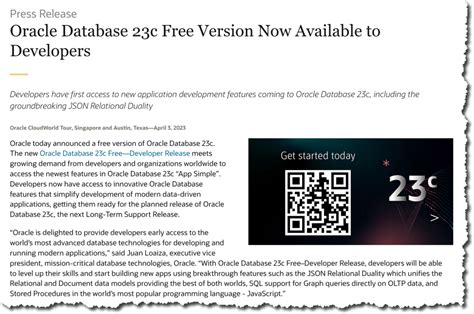 Oracle Database 23c Free Version Now Available To Developers Ron Ekins Oracle Technology