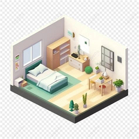 3d 룸 모델 흰색 노란색 바닥 아이소 메트릭 입체기하학인형의 집 Png 일러스트 무료 다운로드 Lovepik
