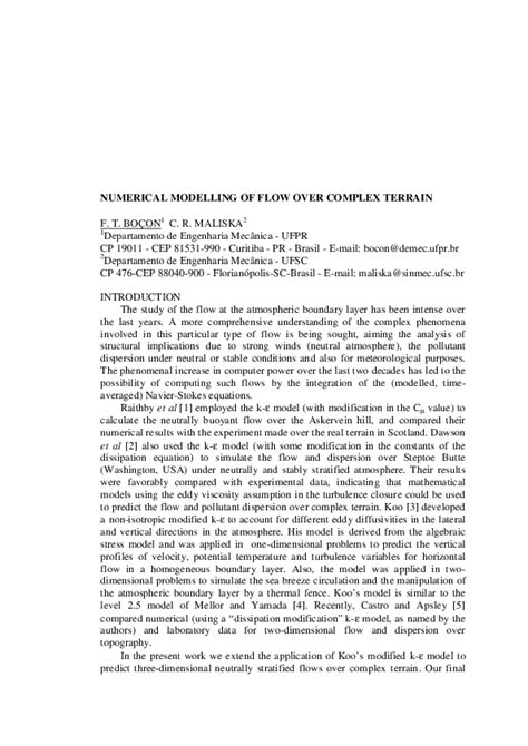 Pdf Numerical Modelling Of Flow Over Complex Terrain