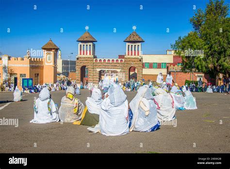 Orthodox Women Praying At The Easter Ceremony Coptic Cathedral Of St Mariam Asmara Eritrea