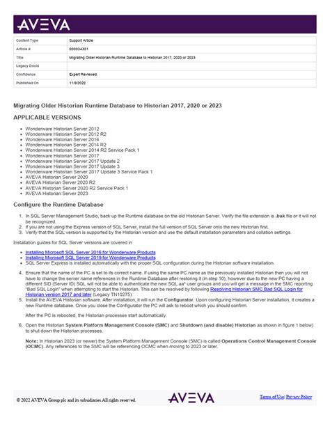 Migrating Older Historian Runtime Database To Historian 2017 2020 Or