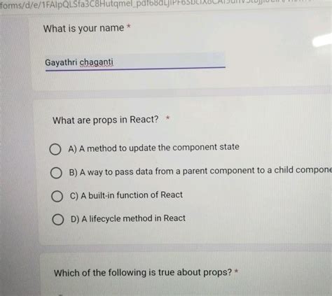 What Are Props In React A A Method To Update The Component State B A