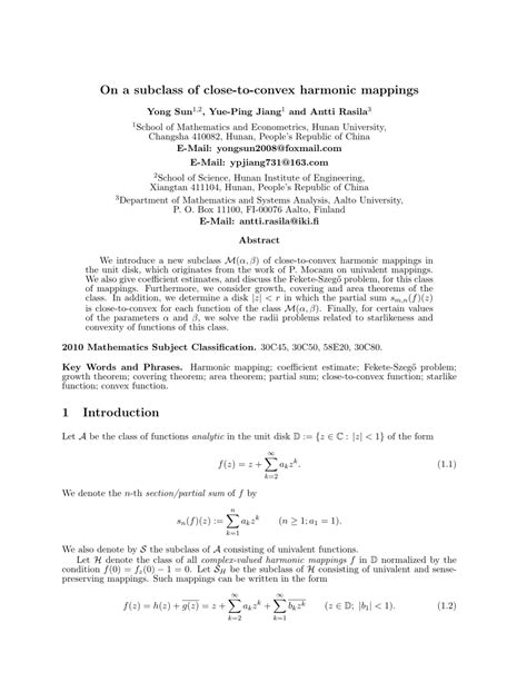 (PDF) On a subclass of close-to-convex harmonic mappings