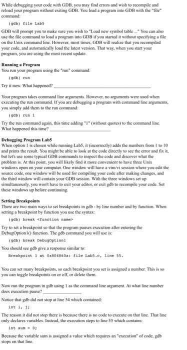 Solved Lab 5 Debugging Code With Gdb Note Perform The Steps