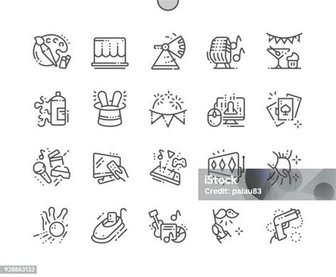 엔터테인먼트 잘 만들어진 픽셀 완벽 한 벡터 선 아이콘 30 2 그리드 웹 그래픽 및 애플 리 케이 션에 대 한 X 간단한 최소한의 그림 3차원 형태에 대한 스톡 벡터 아트